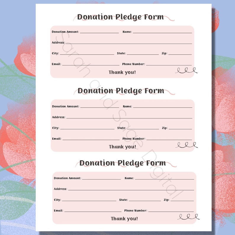 Printable Donation Form 3 per Page, School Fundraiser Flyer Template ...