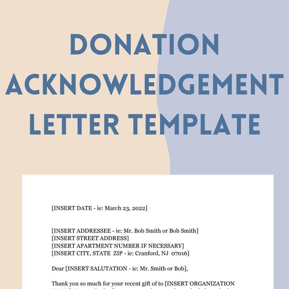 Donation Tax Receipt Thank You Letter Template Editable Non - Etsy
