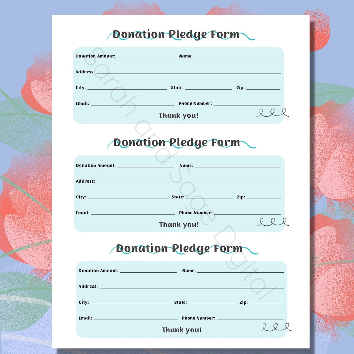 Printable Donation Form With 3 per Page, Donation Flyer, Fundraising ...