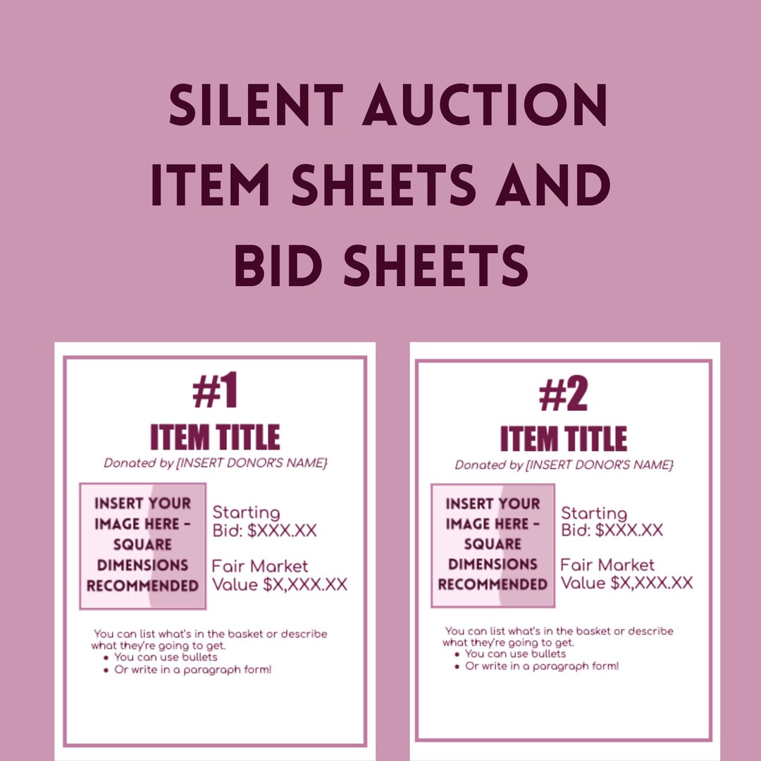 Silent Auction Bid Sheet, Silent Auction Item Sheet, Editable Printable ...