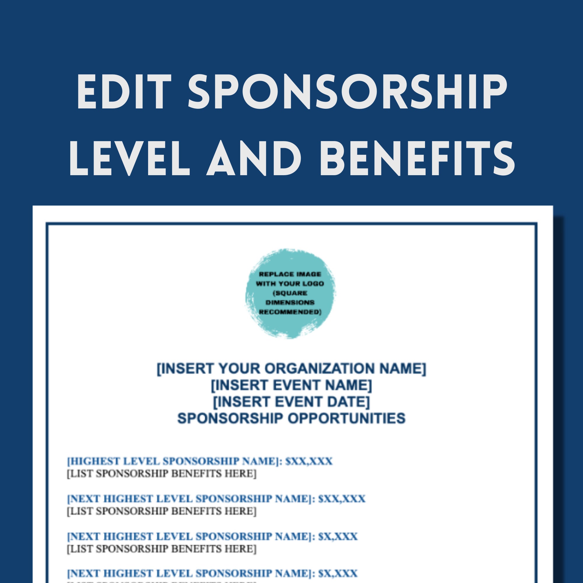 Business Sponsor Levels Editable Template, Printable Non Profit Gala ...