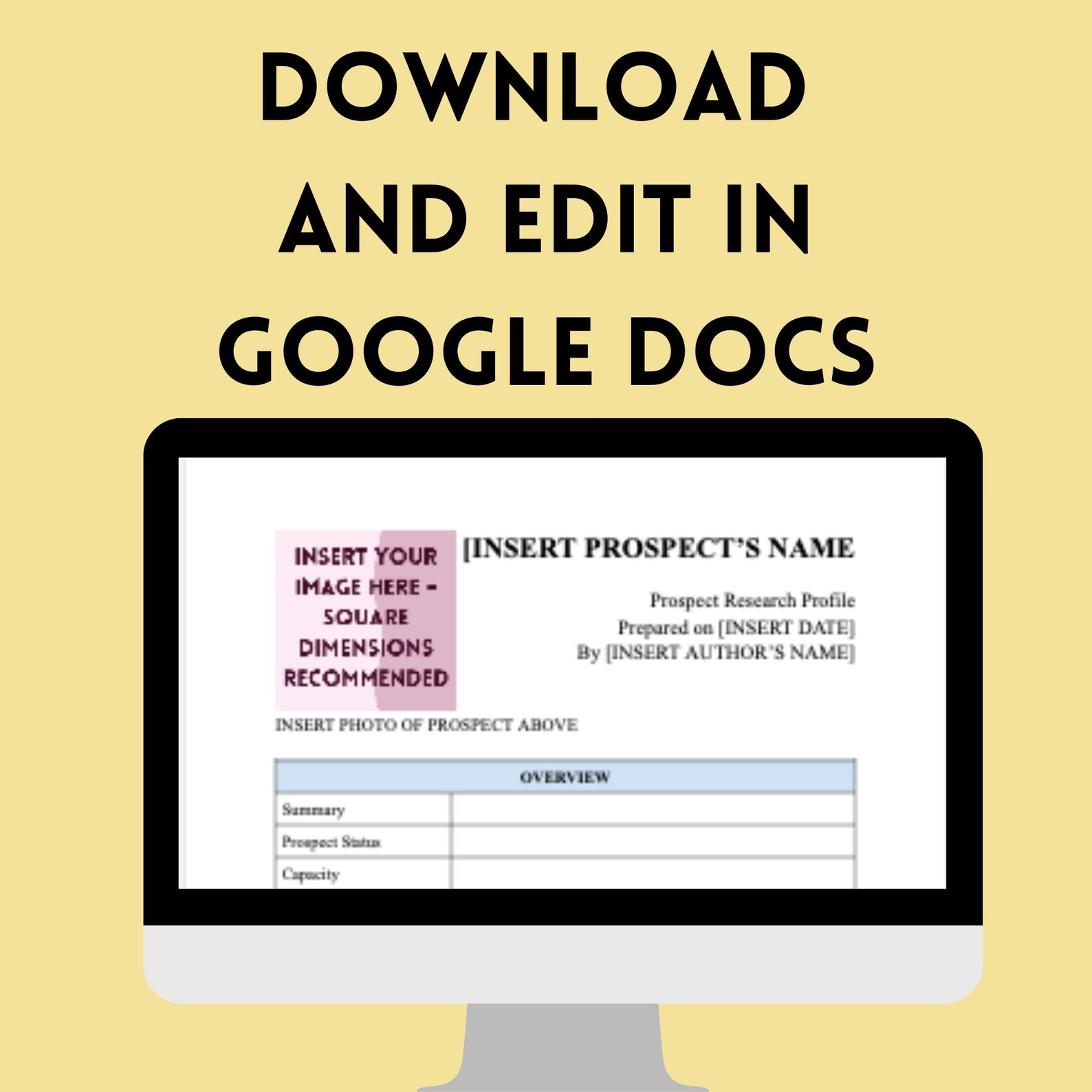 Prospect Research Profile Template, Printable Editable Donor Briefing ...