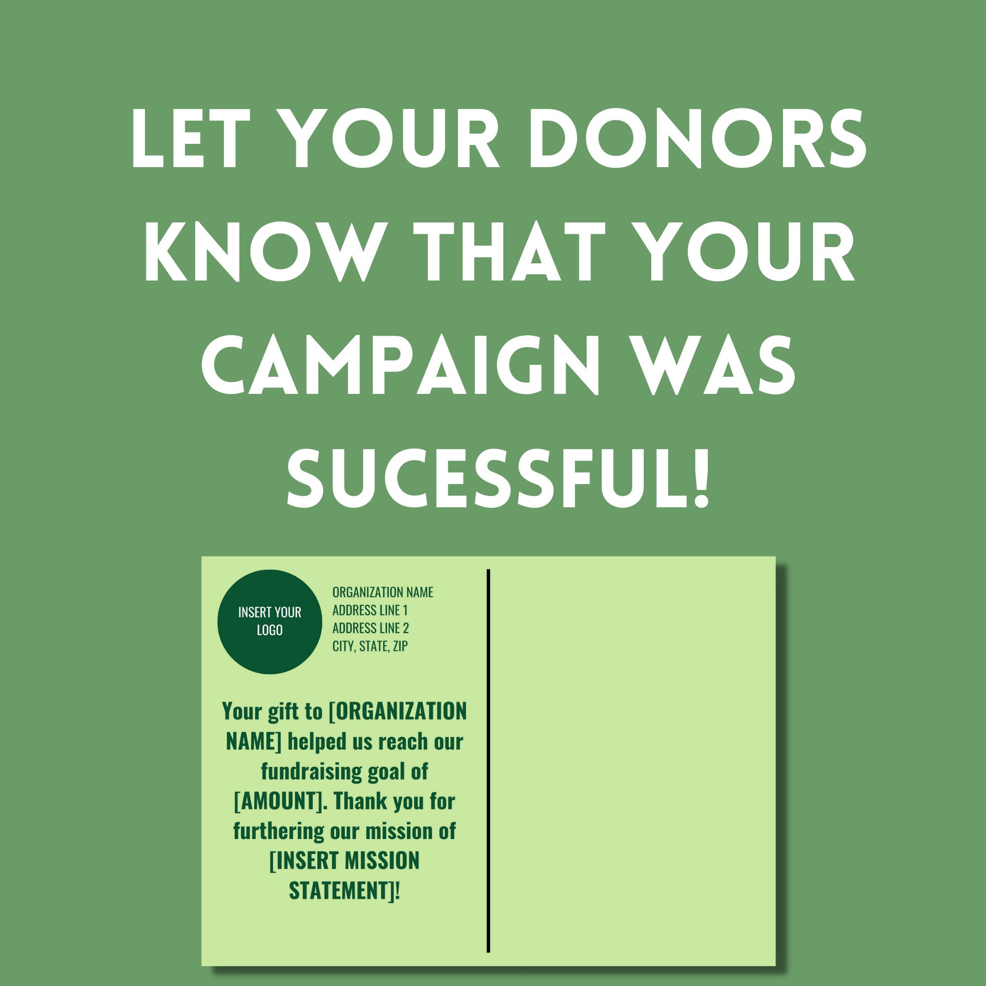 Donation Thank You Post Card, Fundraising Canva Template, Printable for ...