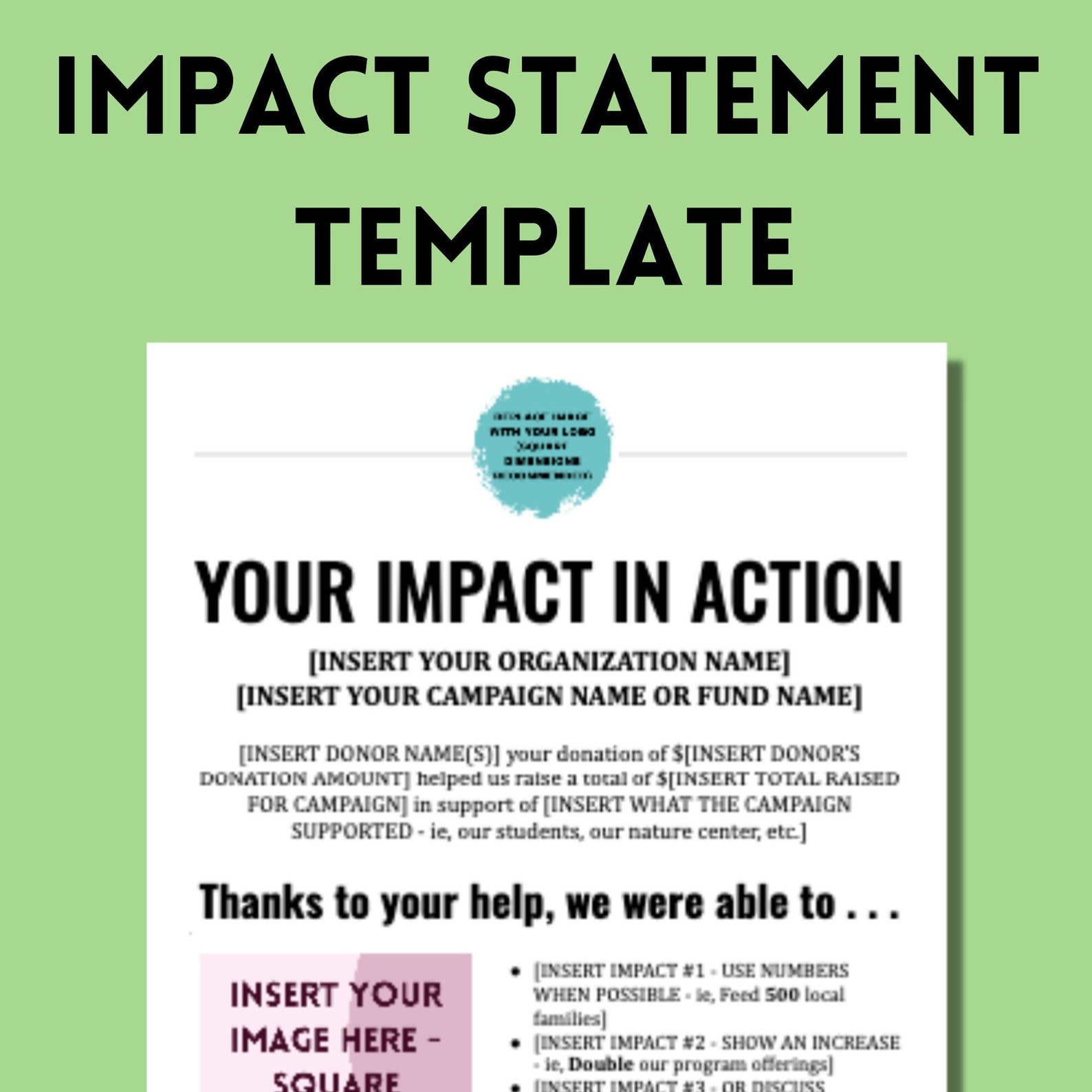 Impact Statement Template Donor Stewardship Materials - Etsy