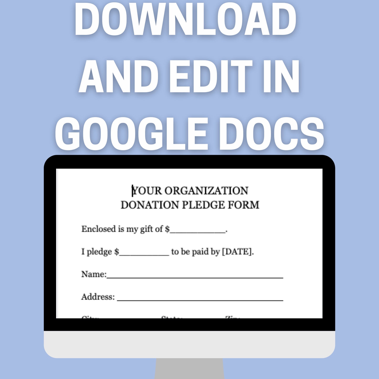 Donation Pledge Form Editable, Printable Donation Flyer, School ...