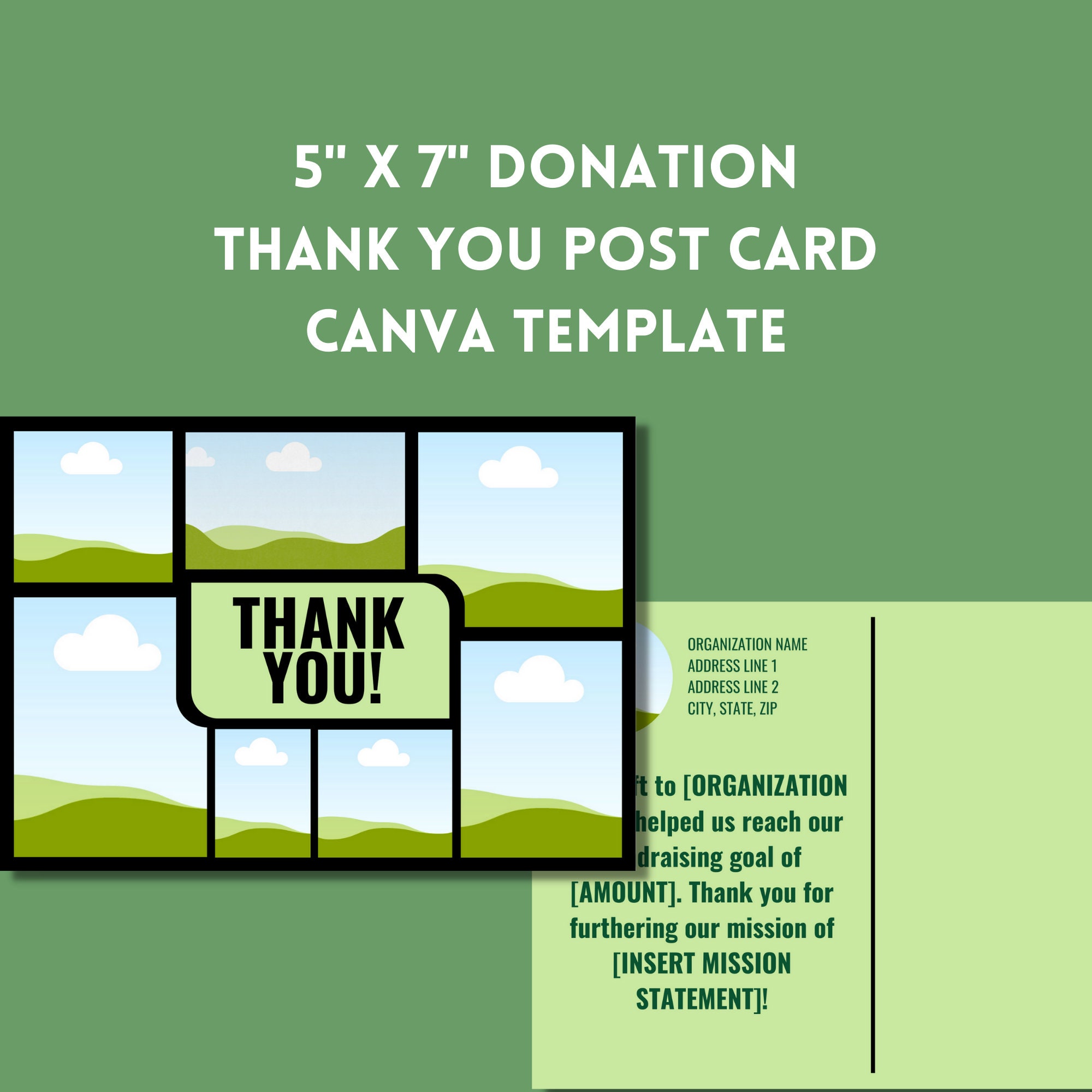 Donation Thank You Post Card, Fundraising Canva Template, Printable for ...