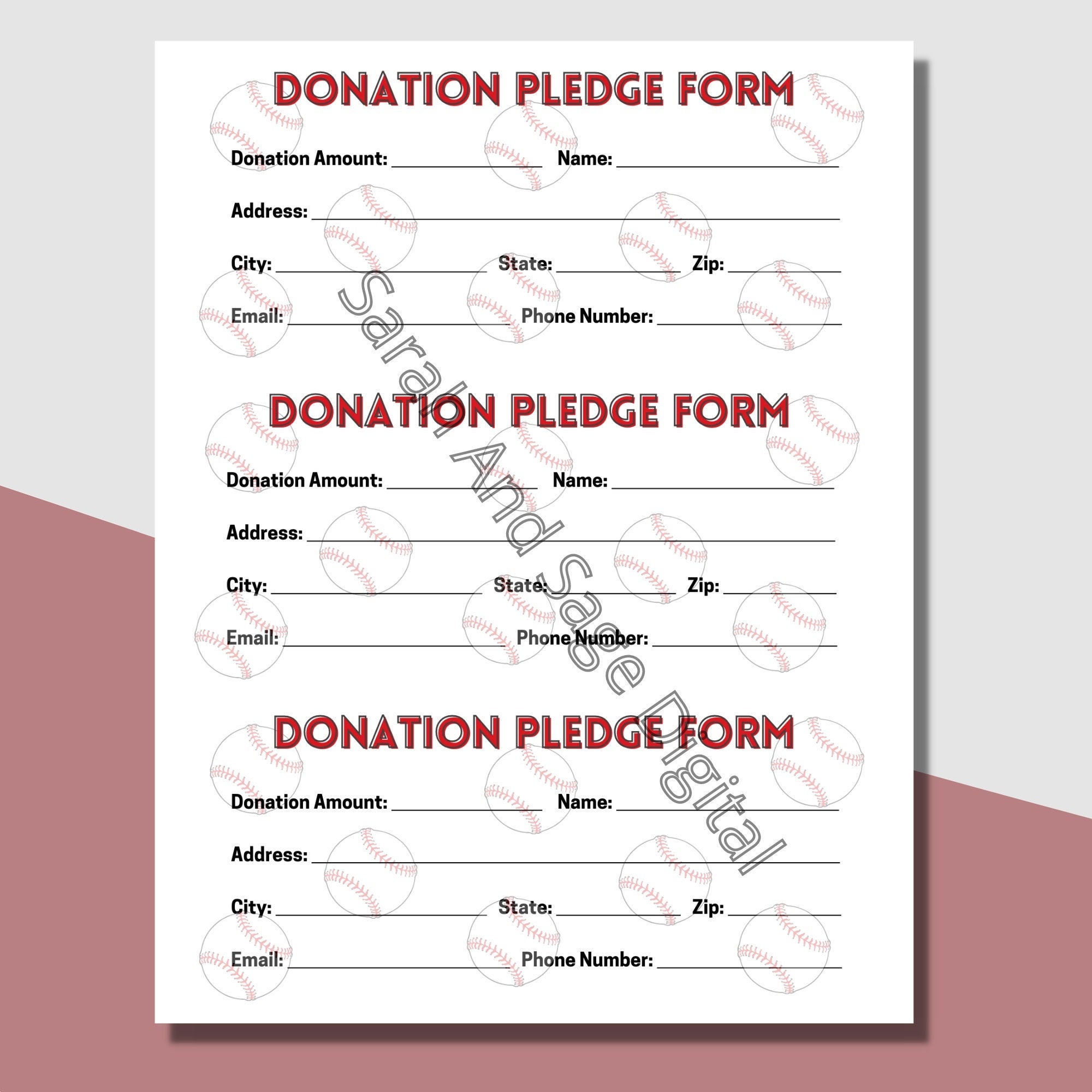 Baseball Team Donation Form 3 per Page, Softball Donation, Little ...
