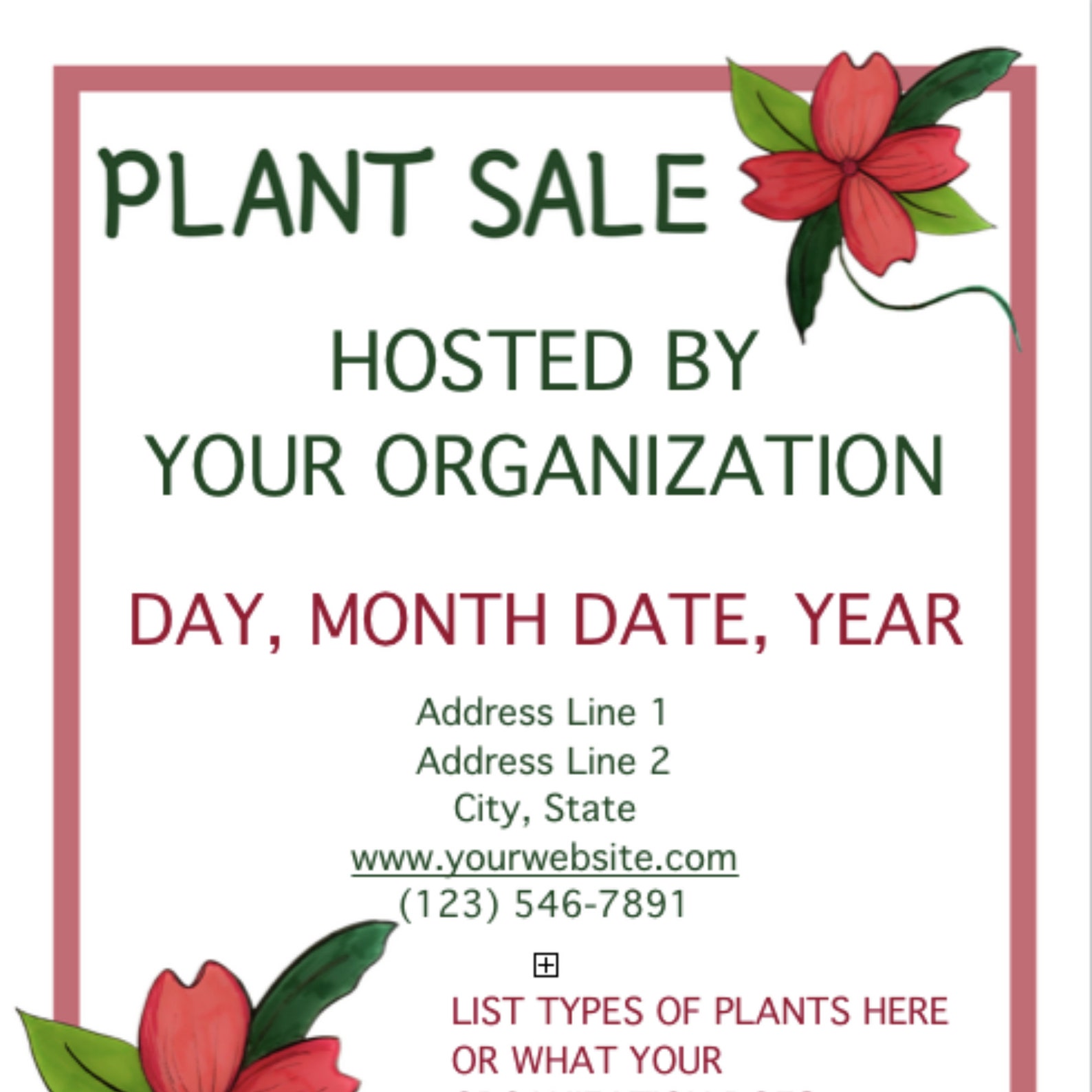 Plant Sale Flyer Printable, Plant Sale Sign Editable Template, PTA ...