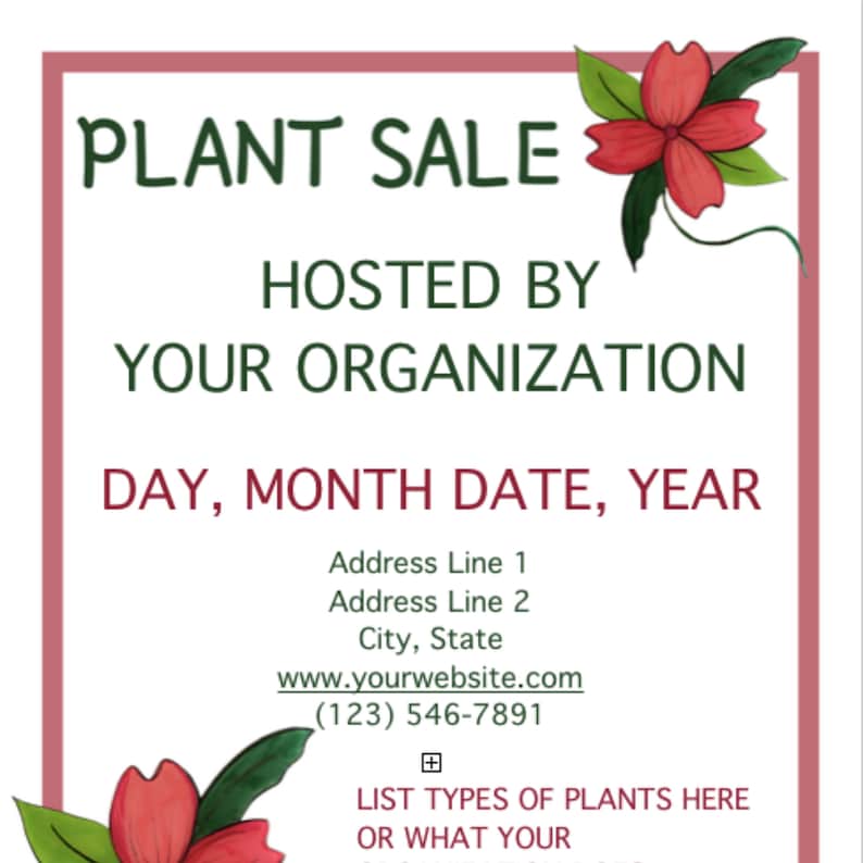 Plant Sale Flyer Printable, Plant Sale Sign Editable Template, PTA ...