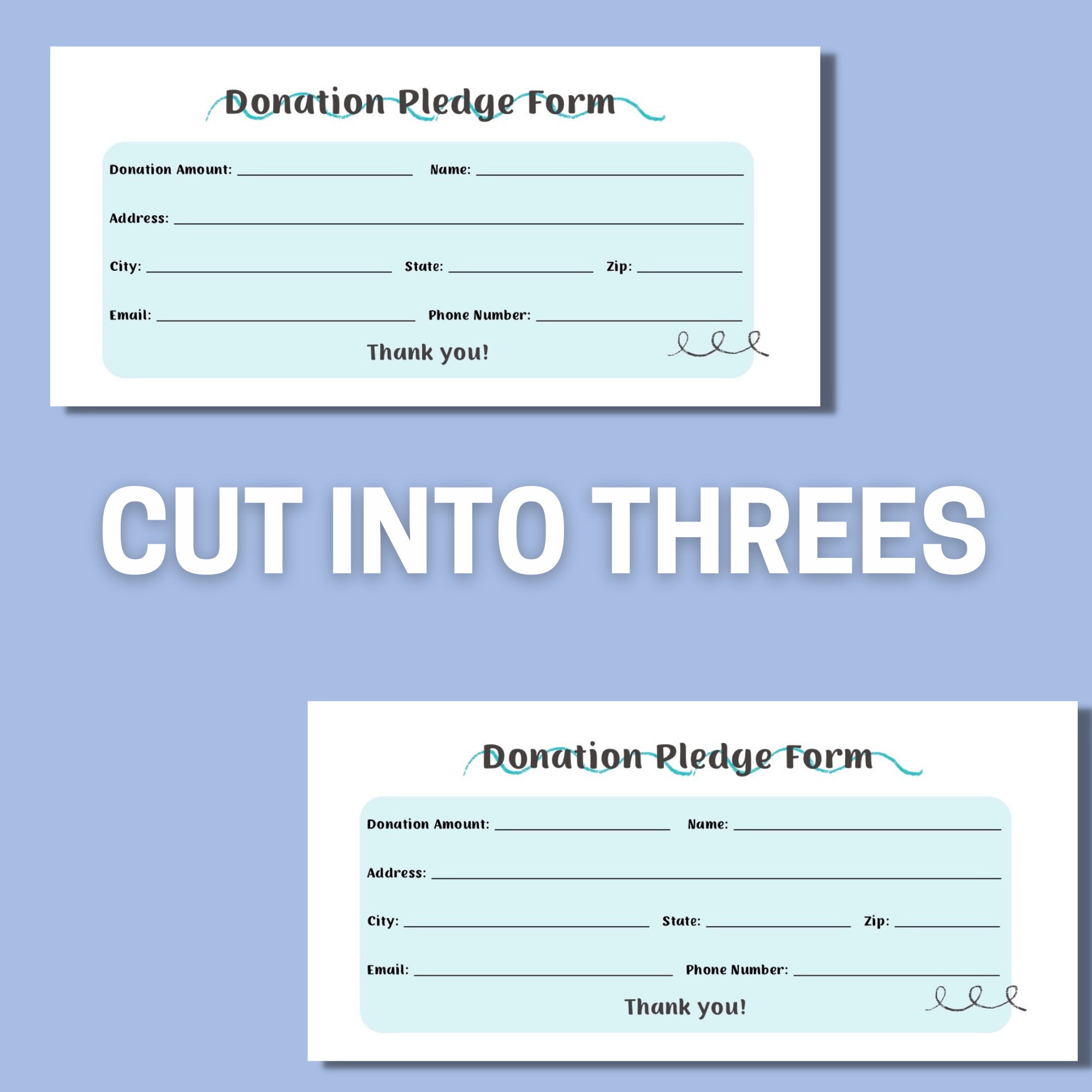 Printable Donation Form With 3 per Page, Donation Flyer, Fundraising ...