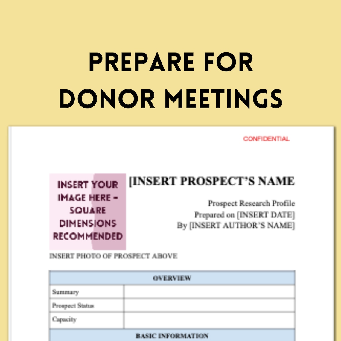 Prospect Research Profile Template, Printable Editable Donor Briefing ...
