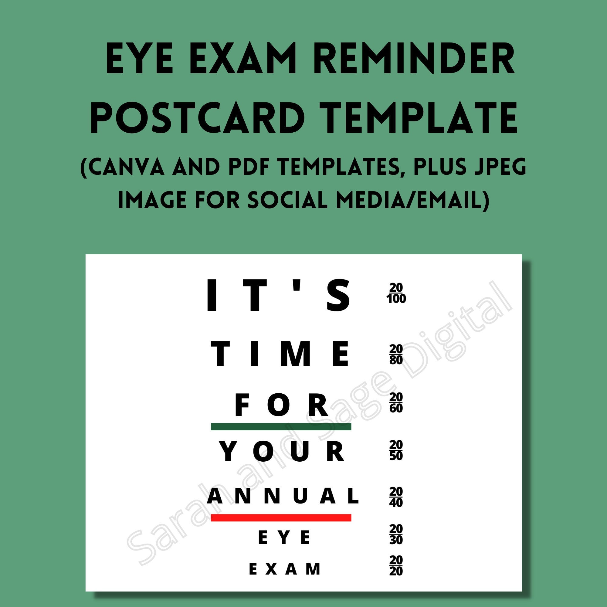 Eye Exam Reminder Post Card Template, It's Time for Your Annual ...