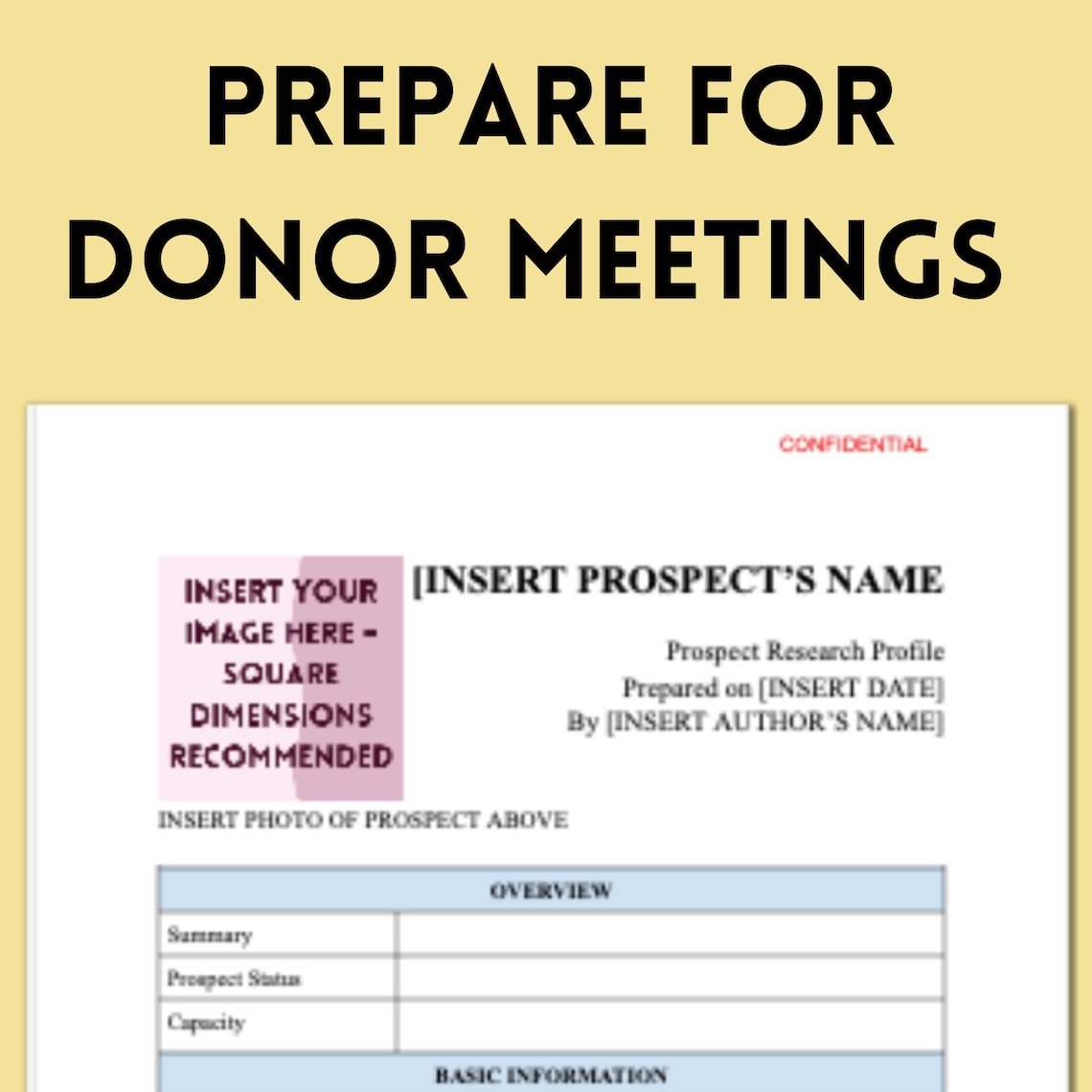 Prospect Research Profile Template, Printable Editable Donor Briefing ...
