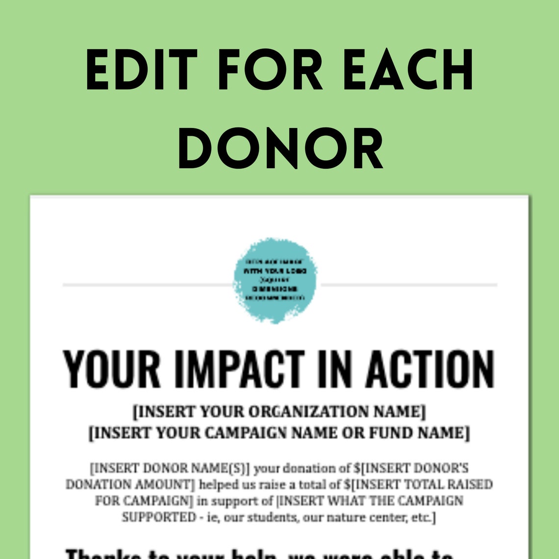 Impact Statement Template Donor Stewardship Materials - Etsy
