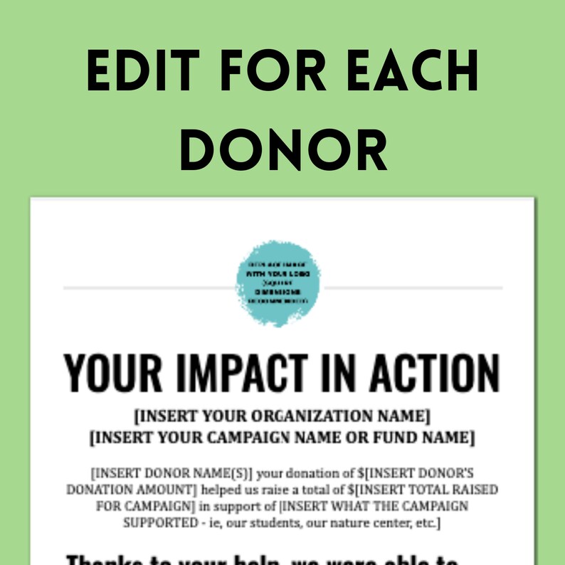 Impact Statement Template Donor Stewardship Materials - Etsy