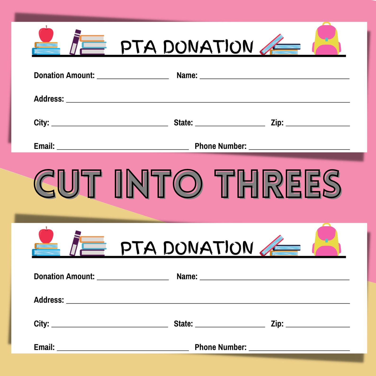PTA and PTO Donation Form 3 per Page, Parent Teacher Association ...