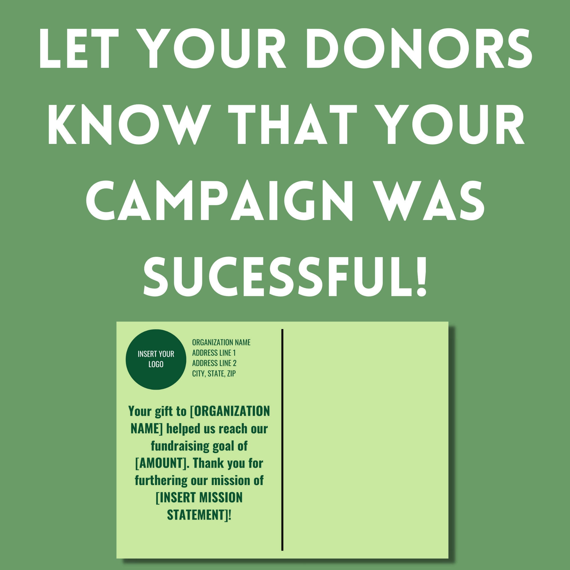 Donation Thank You Post Card Fundraising Canva Template - Etsy