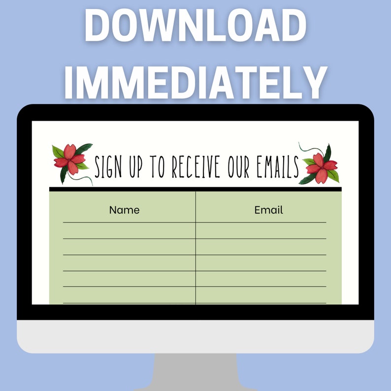 Email Sign up Sheet for Newsletter, Mailing List, Small Business ...