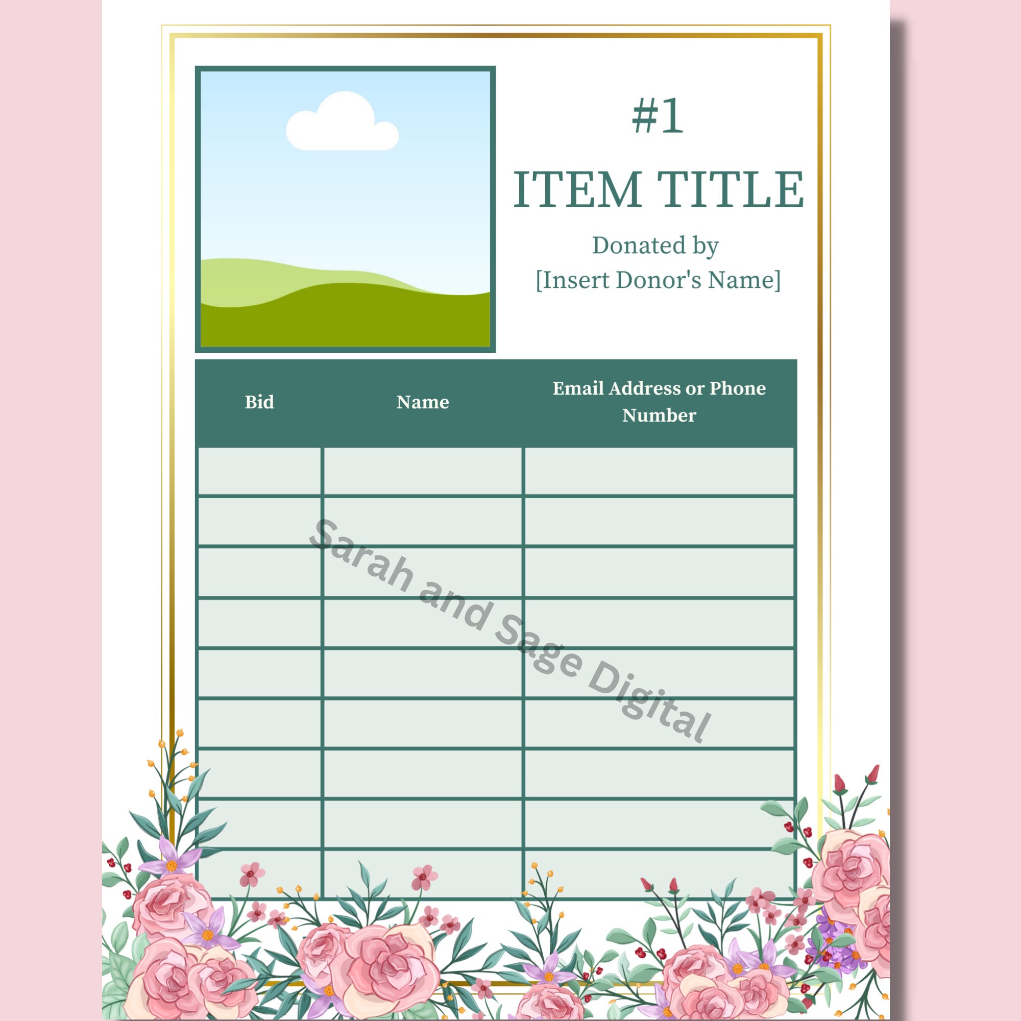 Silent Auction Bid Sheet Item Sheet Canva Template Auction - Etsy