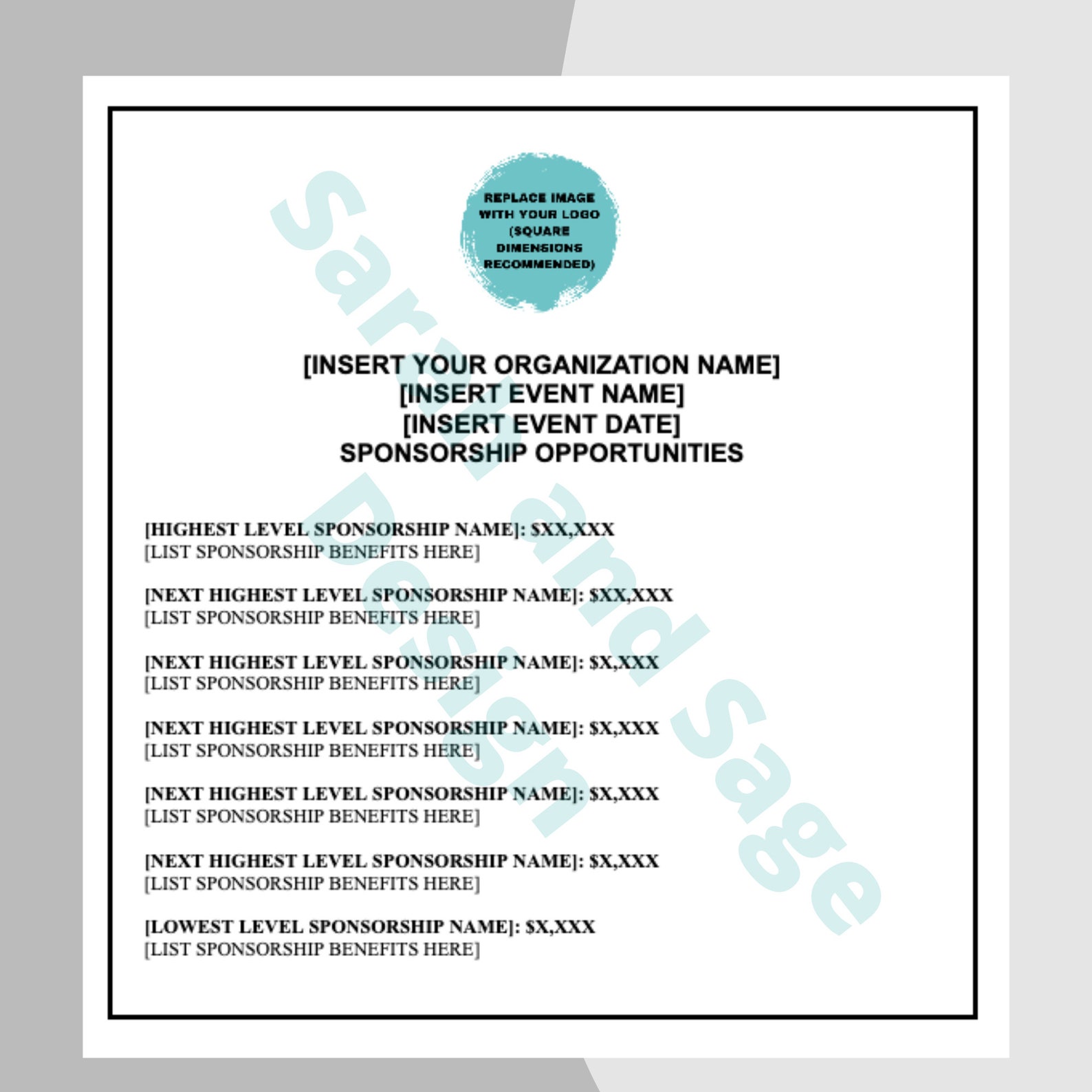 Business Sponsor Levels Editable Template, Printable Non Profit Gala ...
