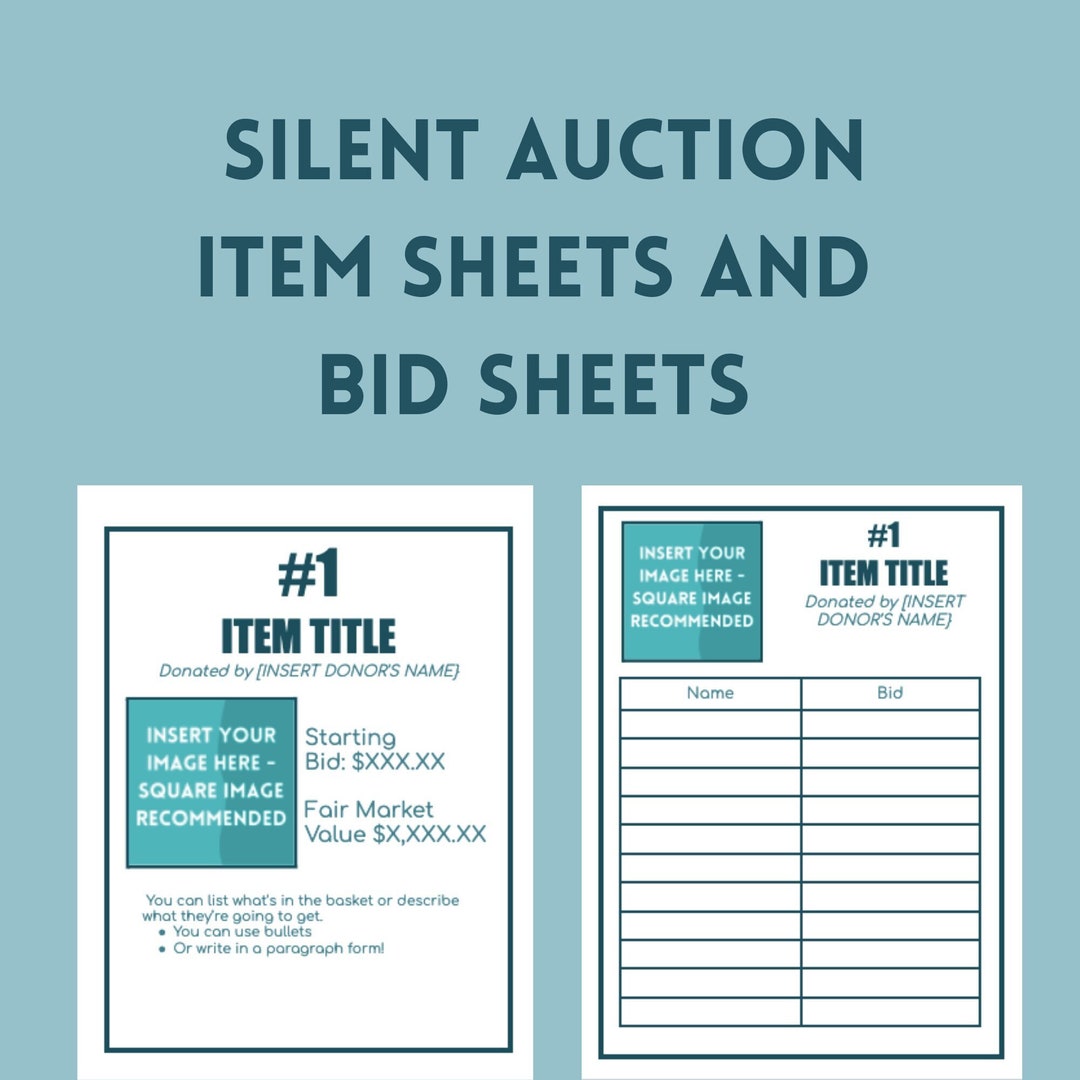 Silent Auction Bid Sheet, Silent Auction Item Sheet, Editable and ...