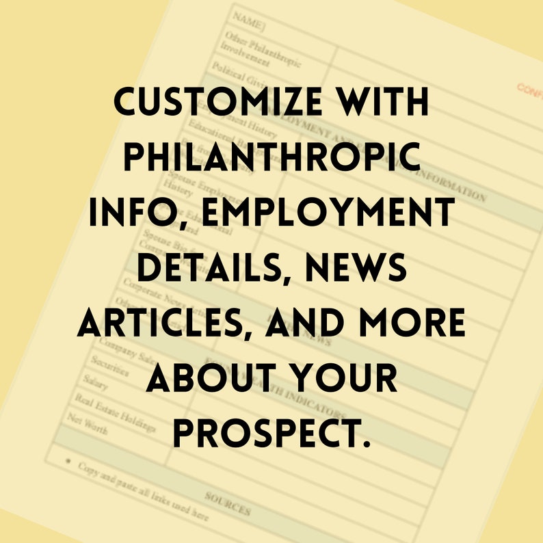 Prospect Research Profile Template, Printable Editable Donor Briefing ...