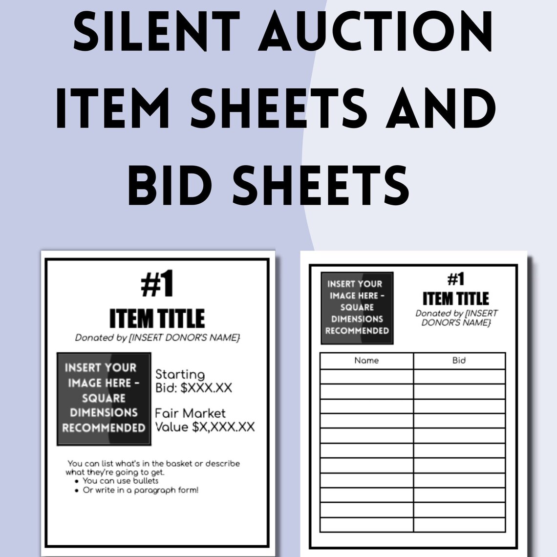 Silent Auction Bid Sheet Silent Auction Item Sheet Editable - Etsy