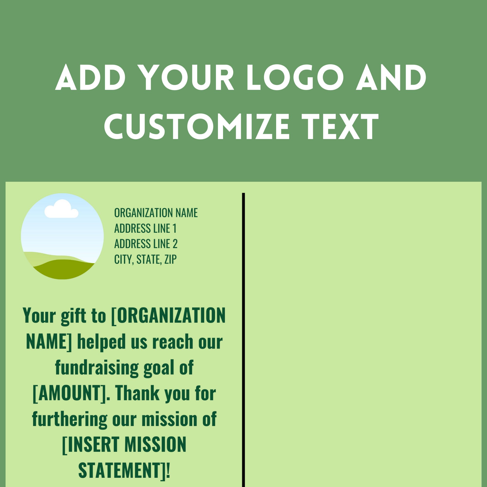 Donation Thank You Post Card, Fundraising Canva Template, Printable for ...