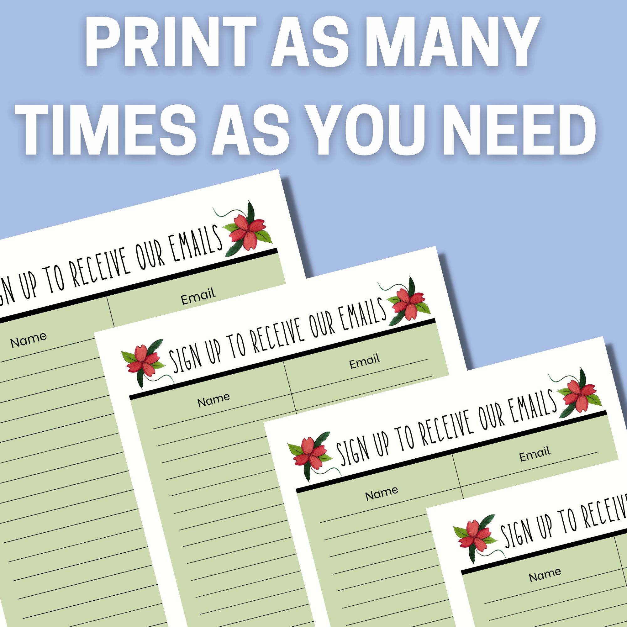 Email Sign up Sheet for Newsletter, Mailing List, Small Business ...