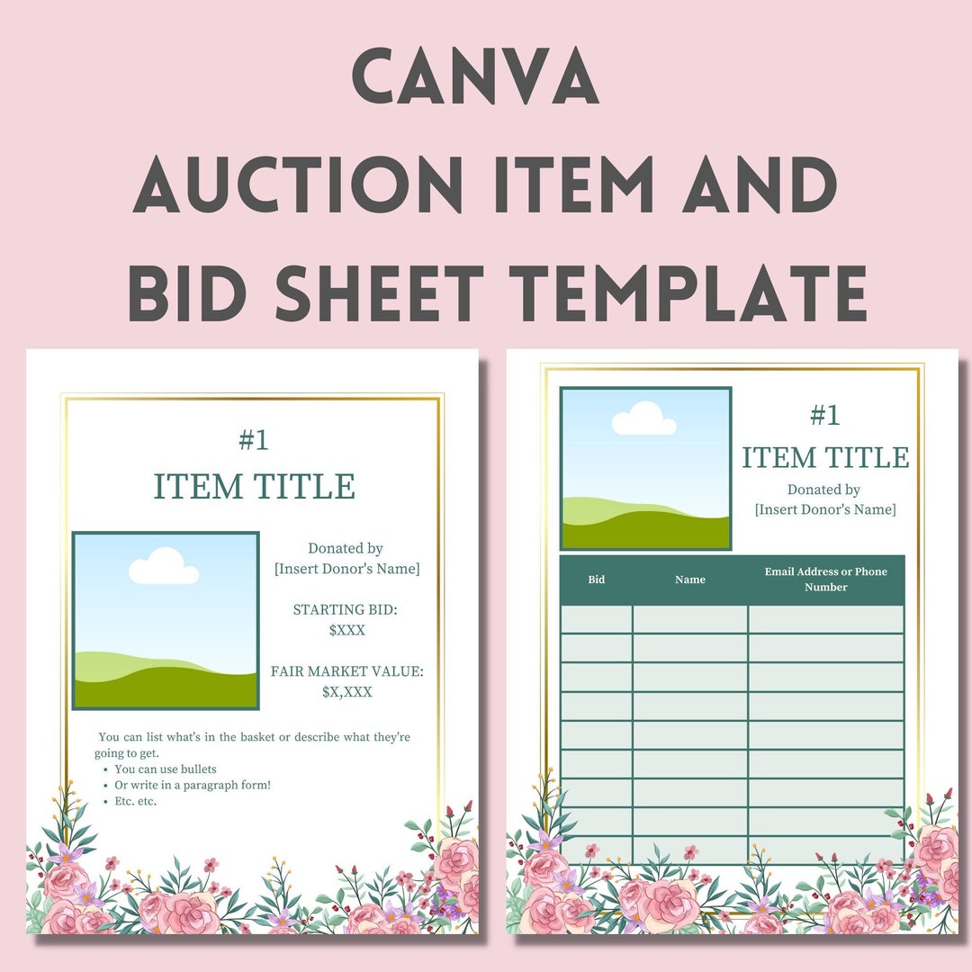 Silent Auction Bid Sheet, Item Sheet Canva Template, Auction Packet ...