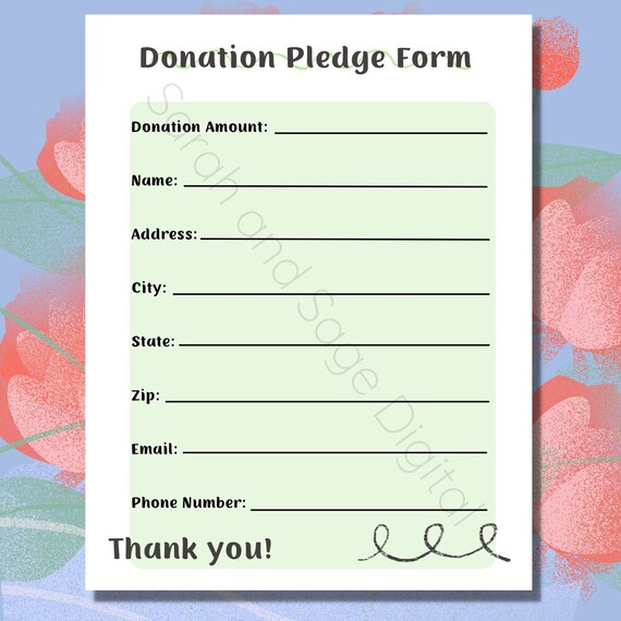 Donation Form Printable Donation Flyer Fundraising Form - Etsy