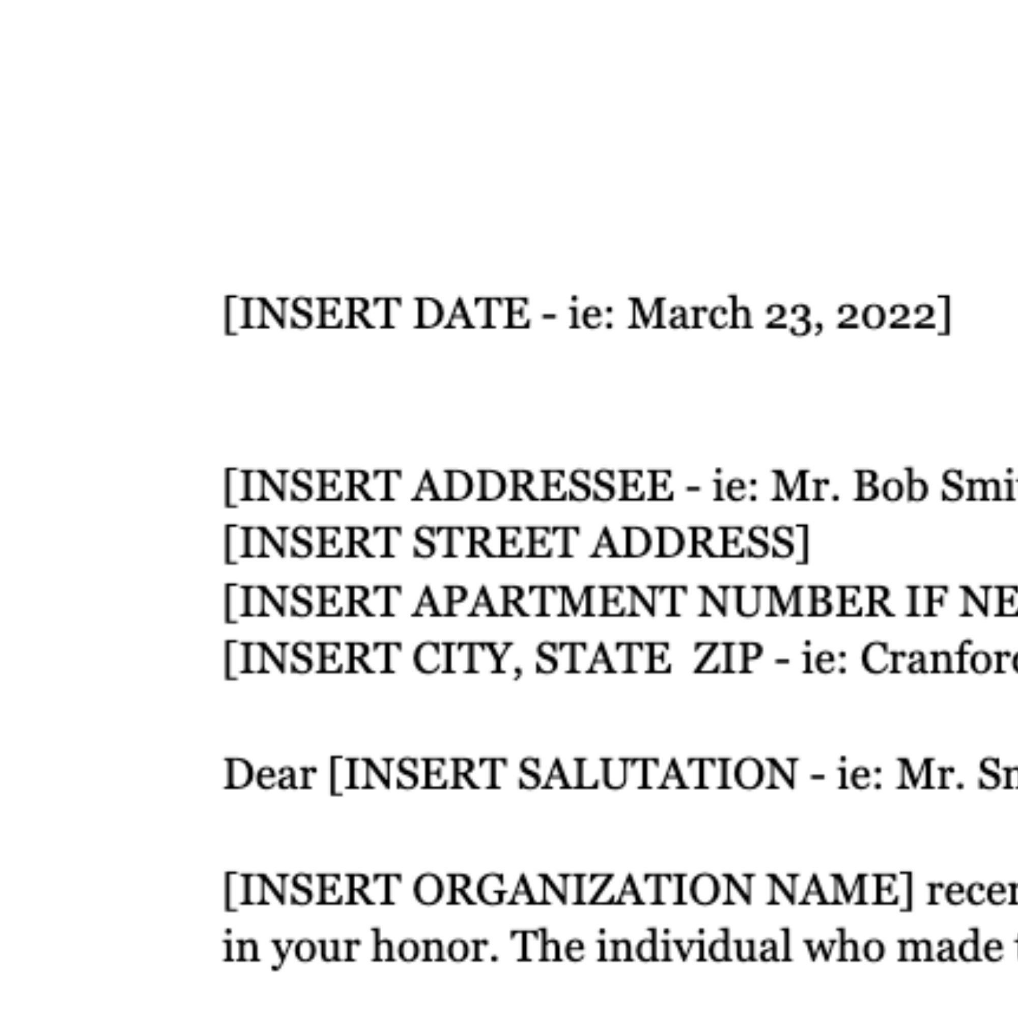 Honorary Gift Letter Template Notification for (Download Now) - Etsy