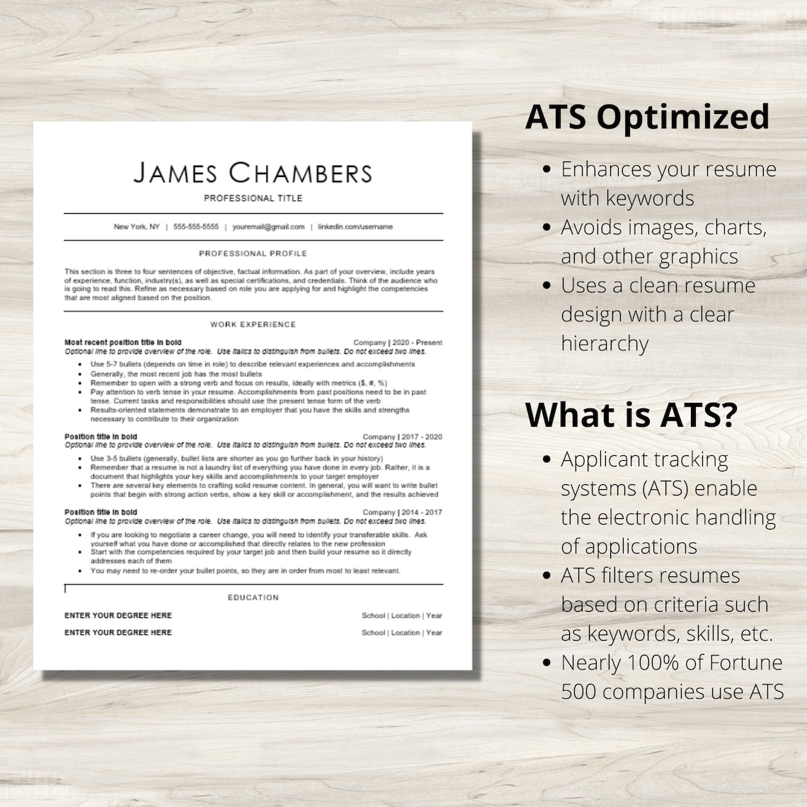 Clean Center ATS Resume Template for Word | Google Docs | Professional ...