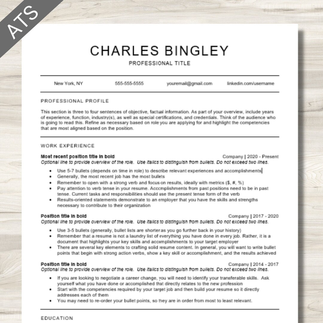Clean ATS Resume Template for Word and Google Docs | Professional ...