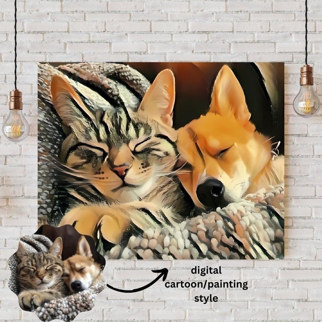 Custom Pet Portrait on Canvas Personalized Pet Art Unique Gift for Pet ...