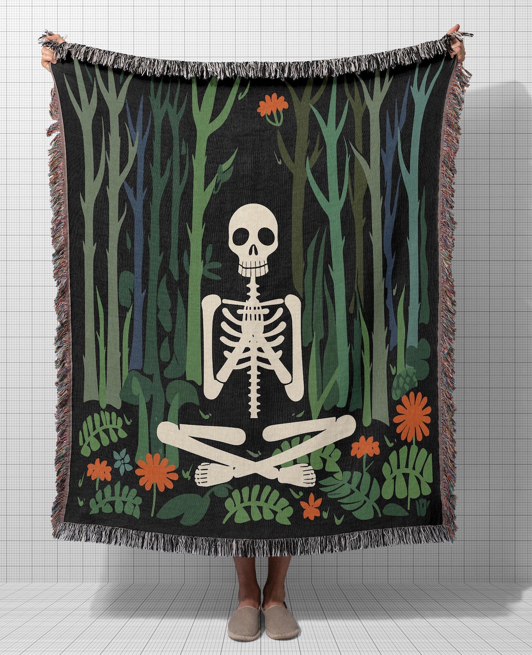 Skeleton Woven Blanket, Spooky Skeleton Throw, Halloween Blanket ...
