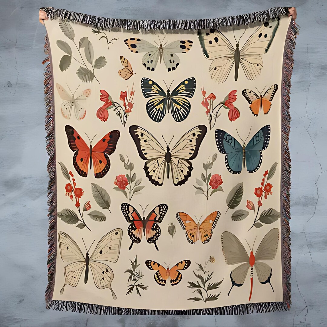 Butterflies and Moths Woven Blanket, Butterfly Blanket, Moth Blanket ...