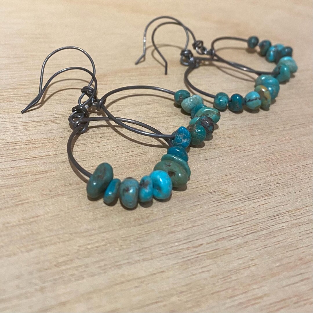 Hoops/oxidized Sterling/chunky Pewter Beads/gold Silver Tone/turquois ...