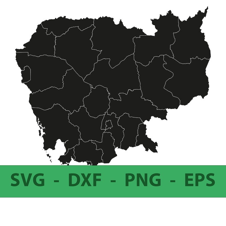 Cambodia Map With Regions, Laser Cut File, Cnc, SVG, DXF, EPS, Png, Pdf ...