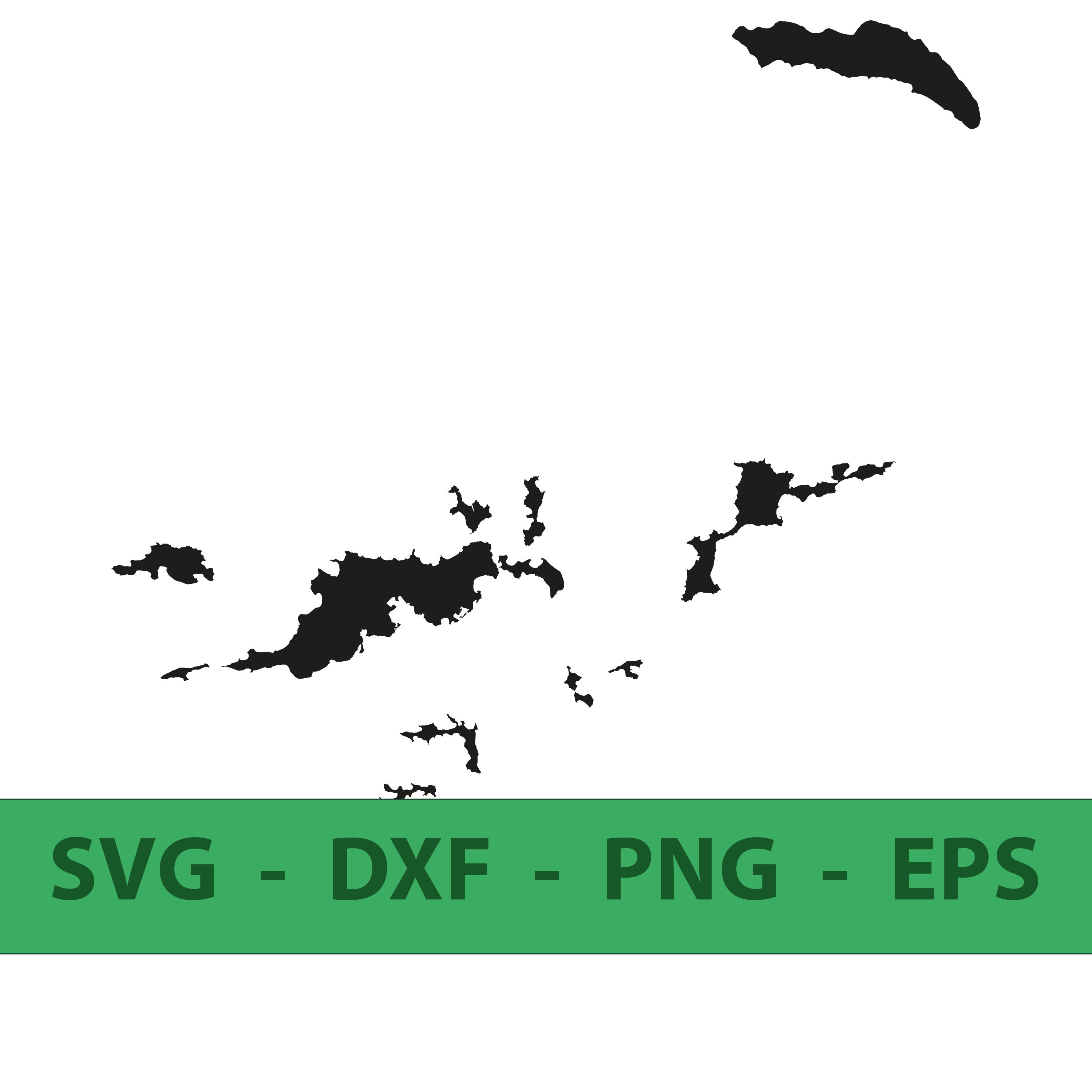 British Virgin Islands Map With Regions, Laser Cut File, Cnc, SVG, DXF ...
