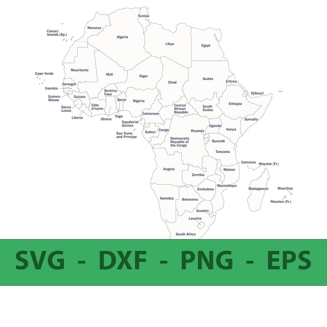 Africa map with names of states, Laser Cut file, cnc, SVG, DXF, EPS ...