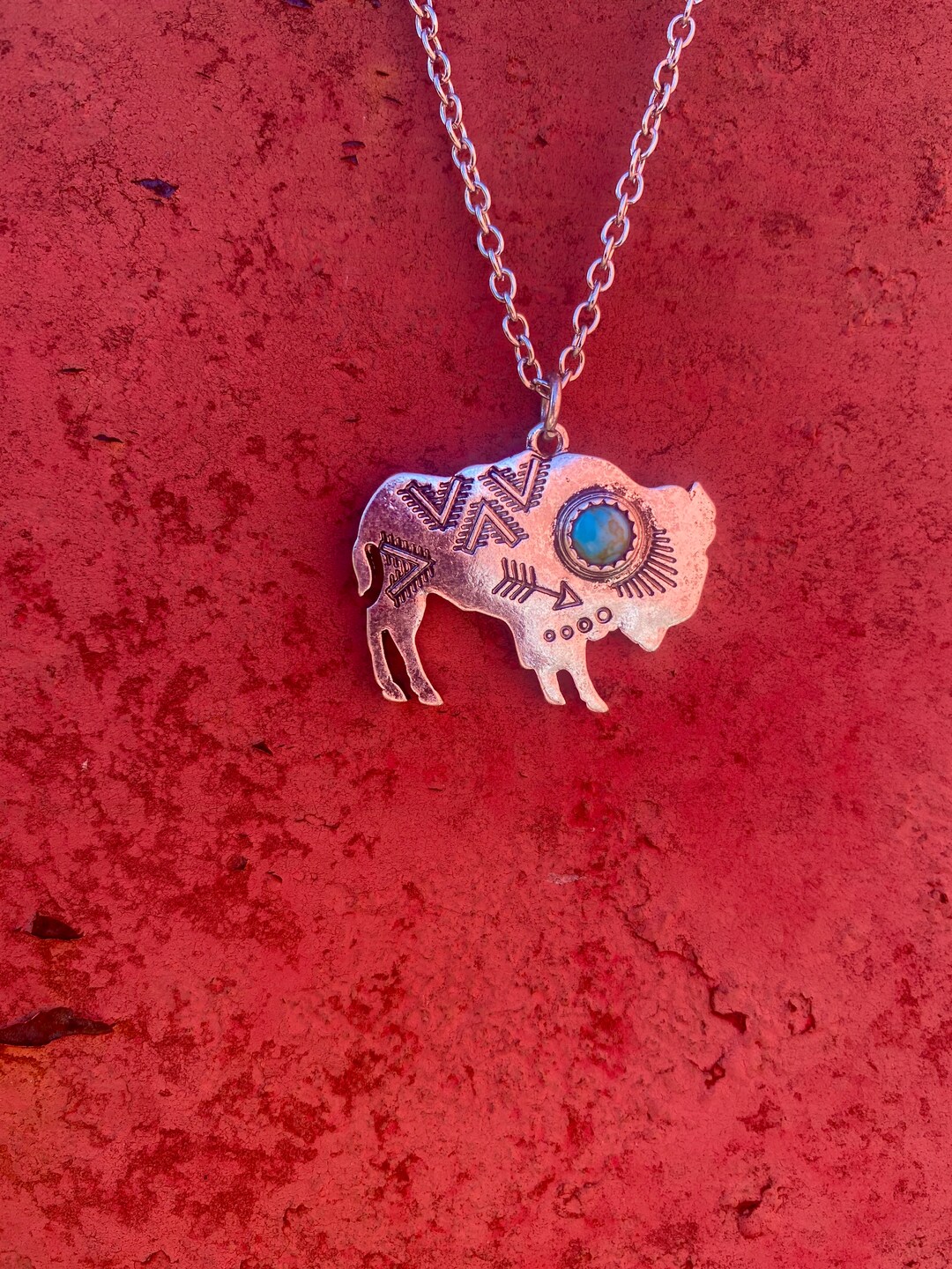 Bison Pendant W Turquoise Accent - Etsy