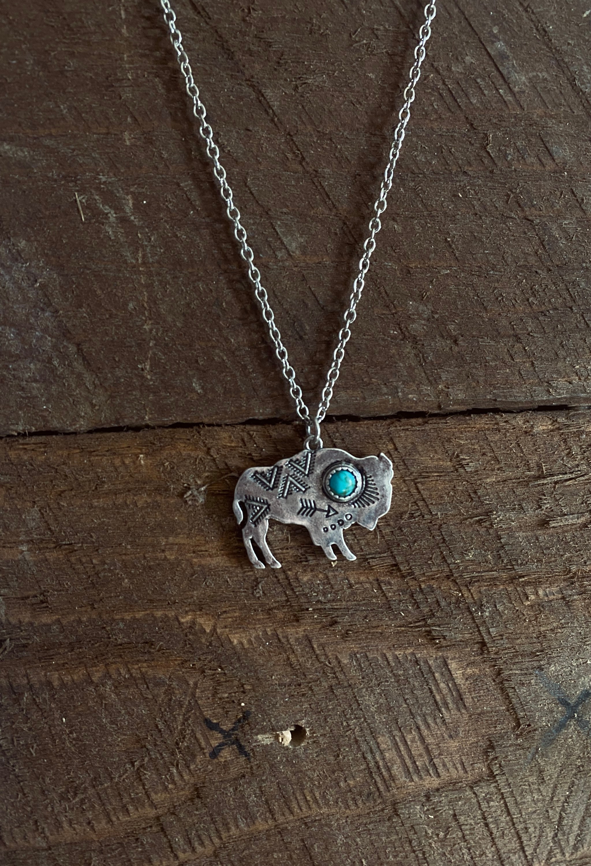 Bison Pendant W Turquoise Accent - Etsy