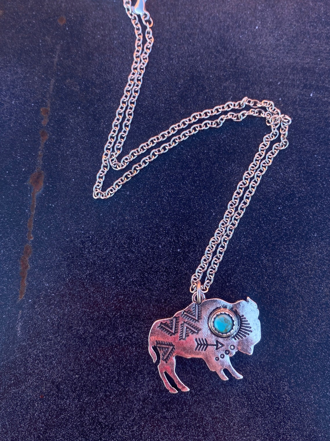 Bison Pendant W Turquoise Accent - Etsy
