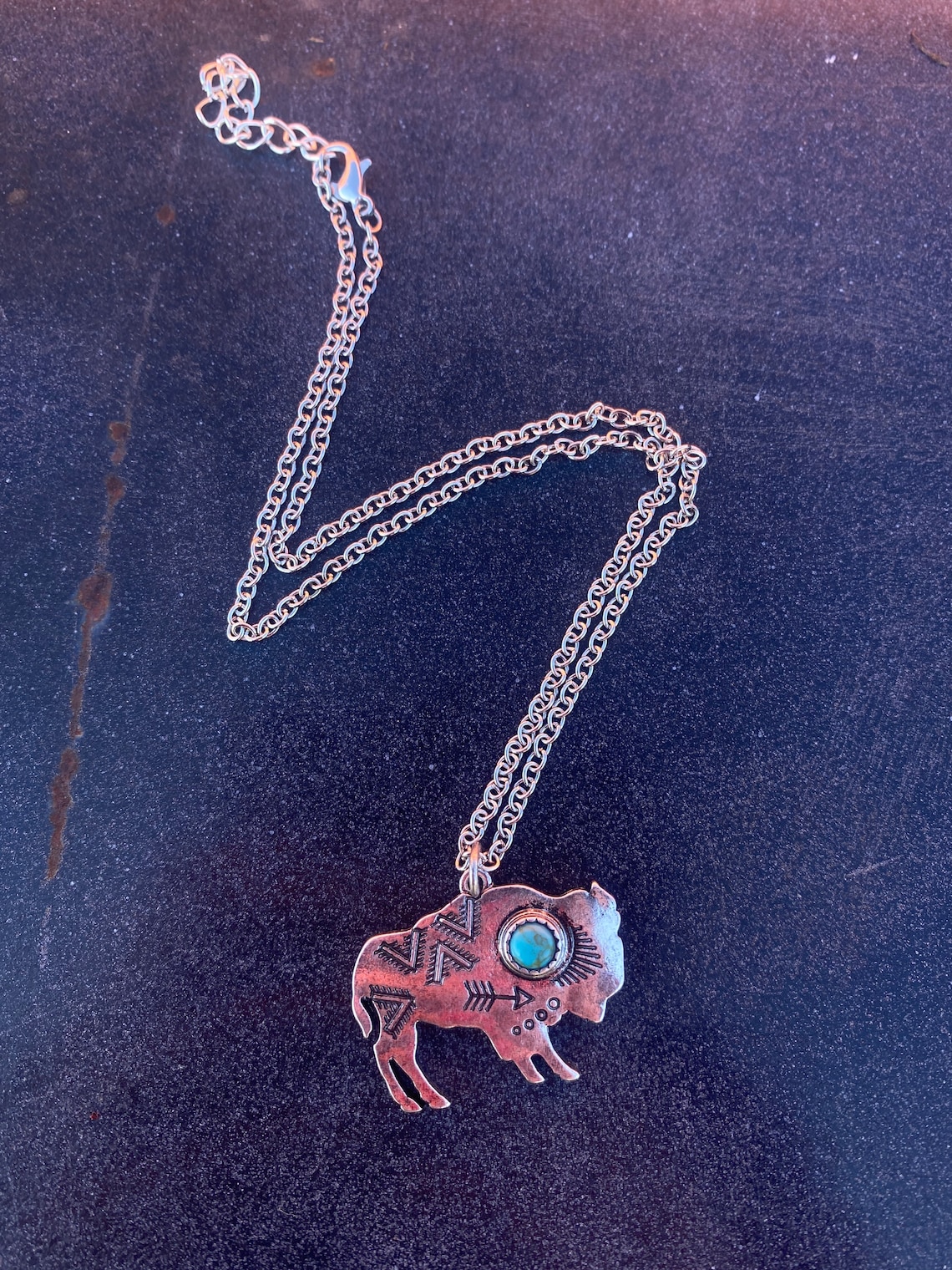Bison Pendant W Turquoise Accent - Etsy