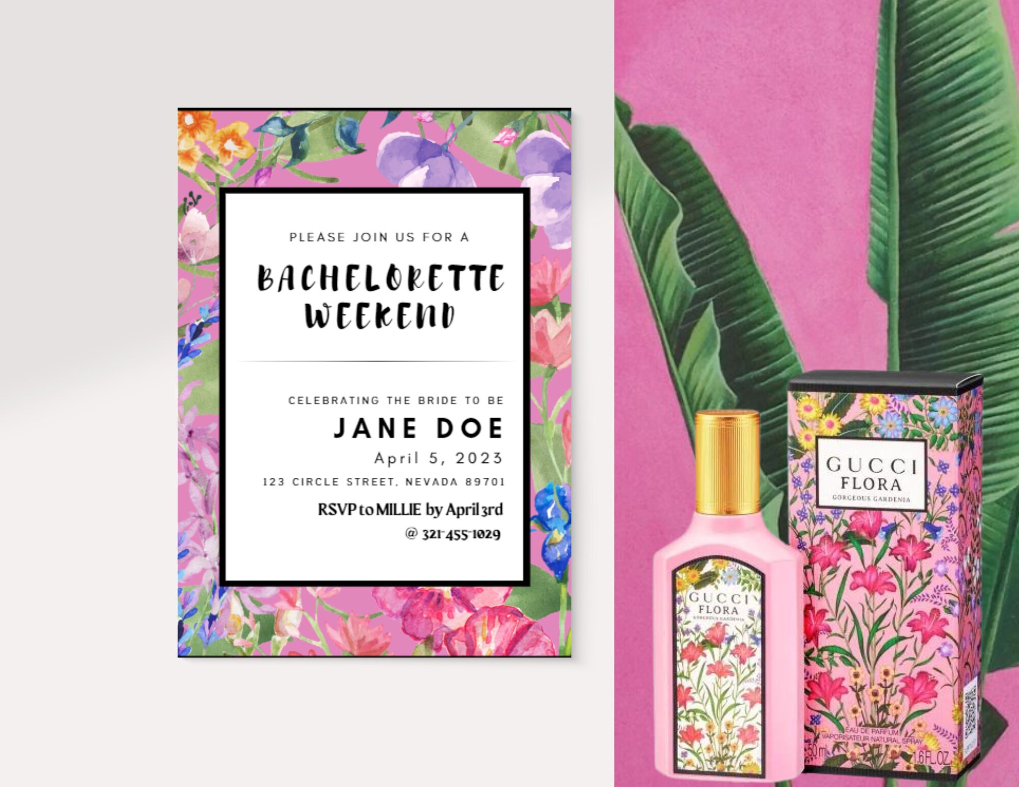 Gucci-inspired Party Invitations. Beautiful Floral Design: Captures the ...