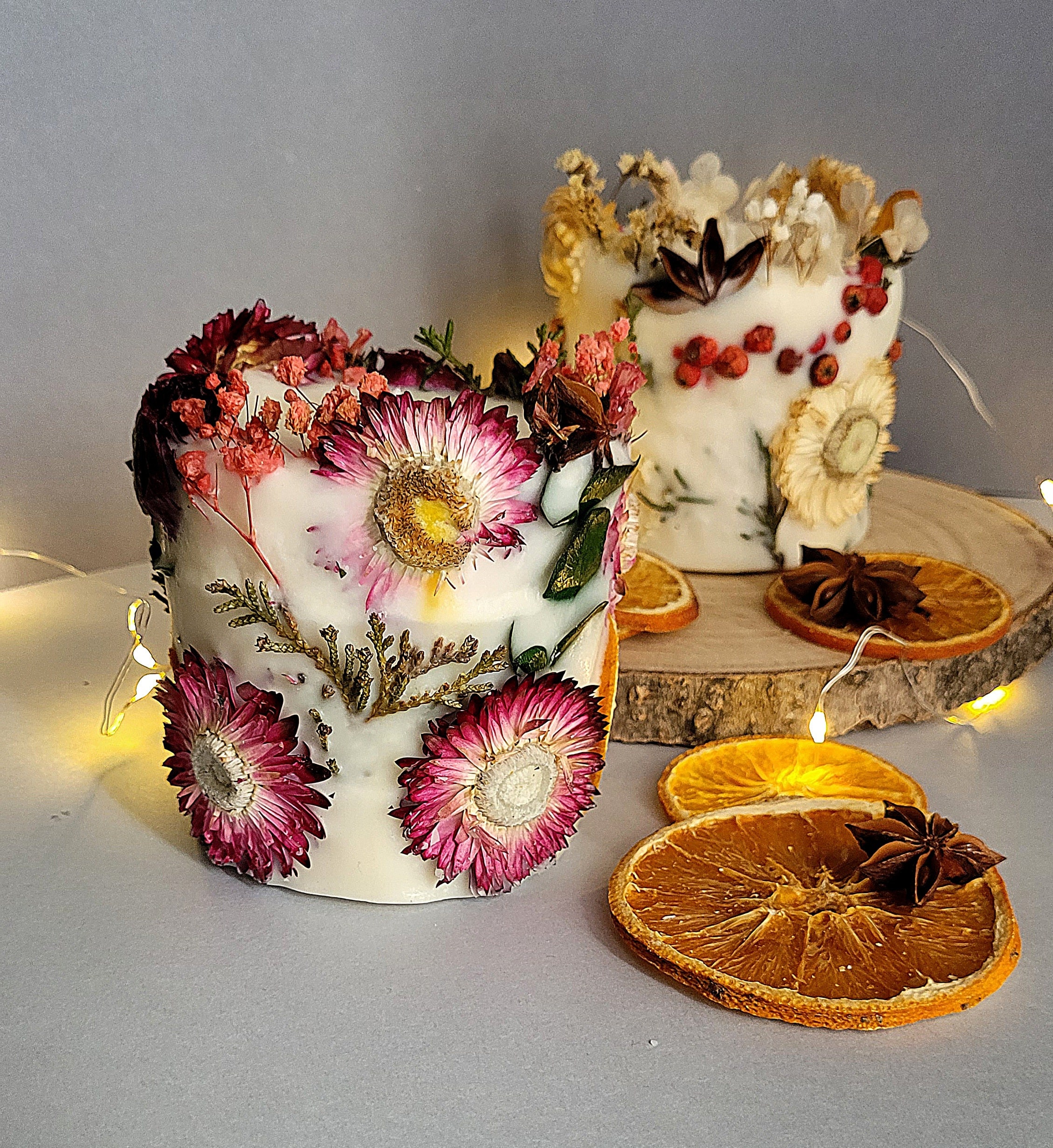 Handmade Botanical Candle, Peony Pillar Dried Flower Candle, Unique ...
