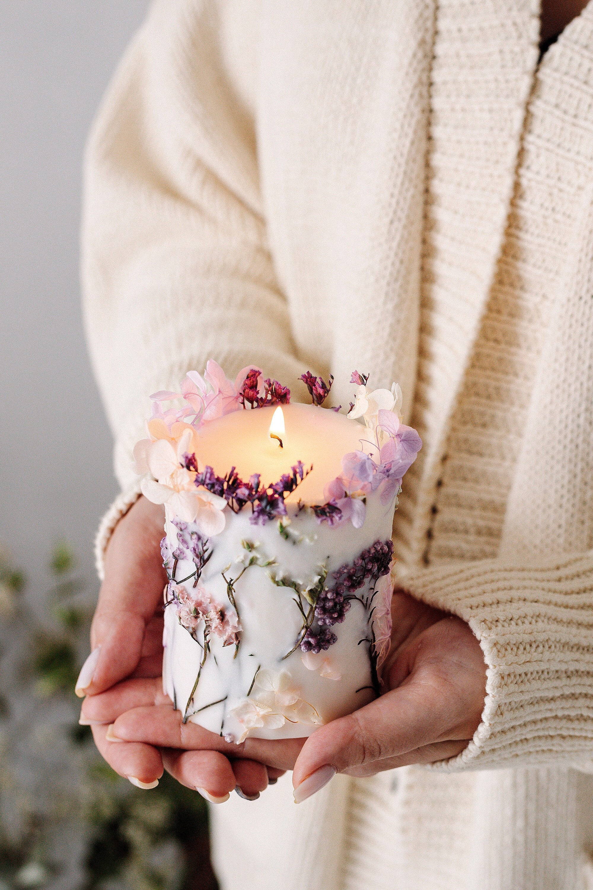 Dry Flowers Candle, Handmade Item, Botanical Candle With Flowers ...
