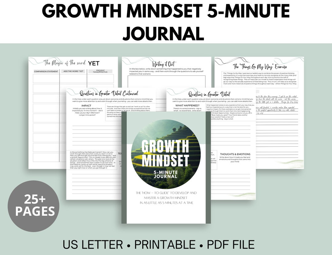 The Growth Mindset - 5 Minute Journal | How to Guide | Guided Journal ...
