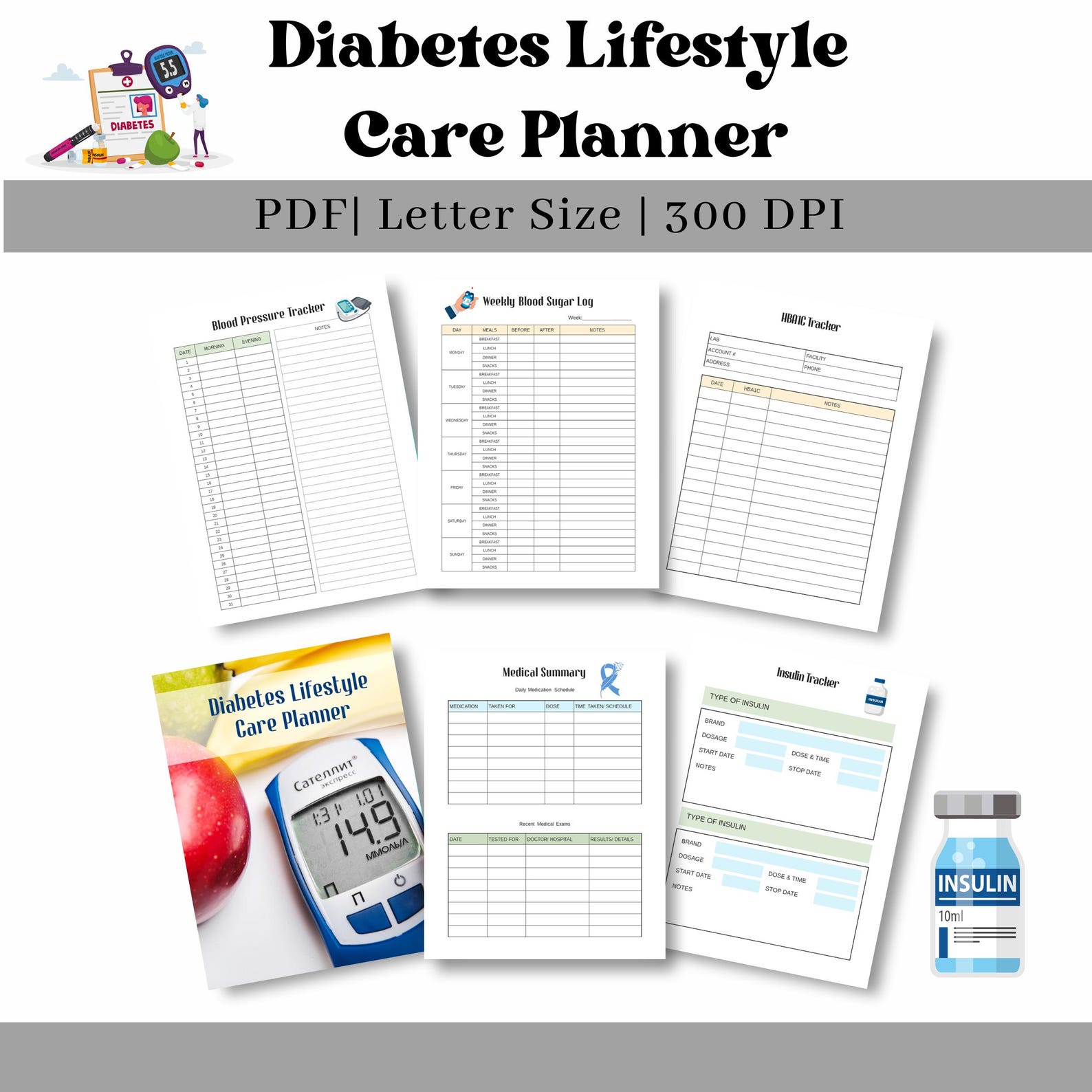 Diabetes Lifestyle Care Planner | Blood Sugar Tracker | HBA1C Tracker ...